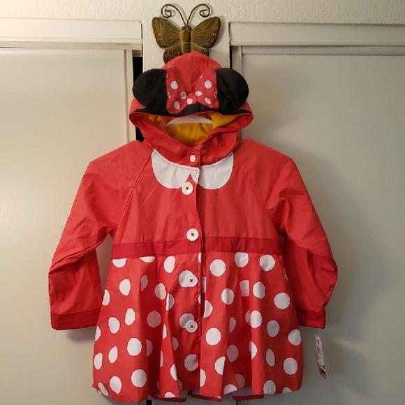 Disney | Jackets & Coats | Rain Coat Minnie Mouse Red Coat With White ...